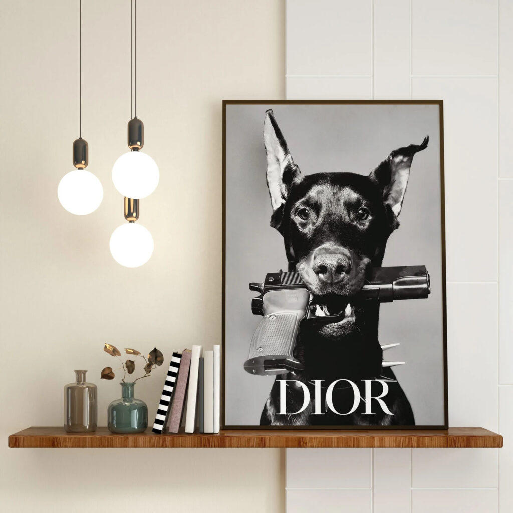 Dior Fashion Photography - Doberman with a gun - Κάντο Κορνίζα