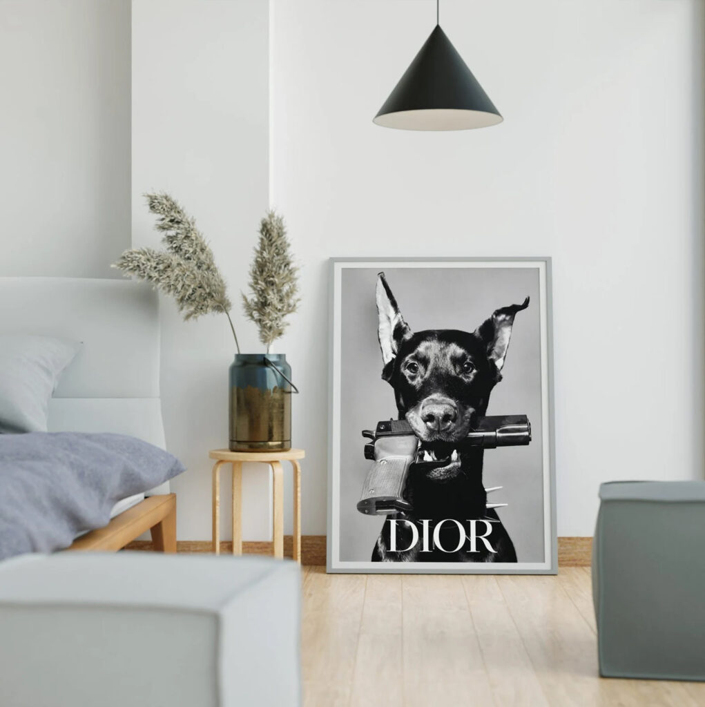 Dior Fashion Photography - Doberman with a gun - Κάντο Κορνίζα
